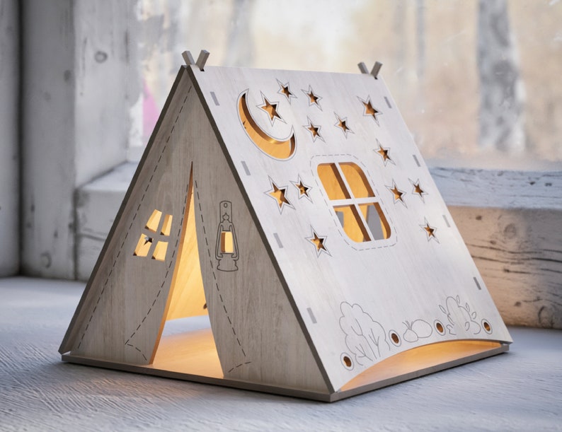 Wooden Tent Shape Night Light Lamp Laser Cutting Camping Tent - Etsy