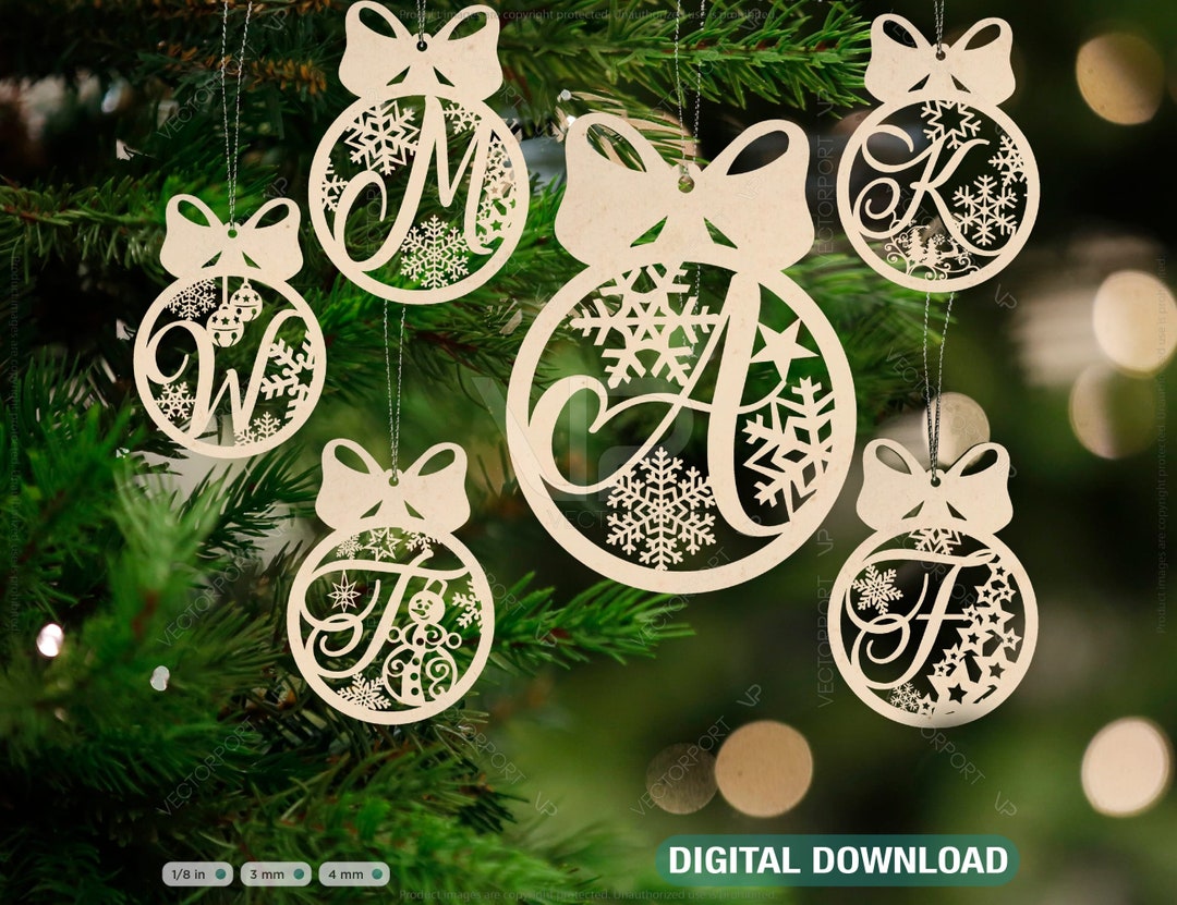 Christmas Balls Tree Decorations Alphabet Letters Hanging Bauble Paper ...