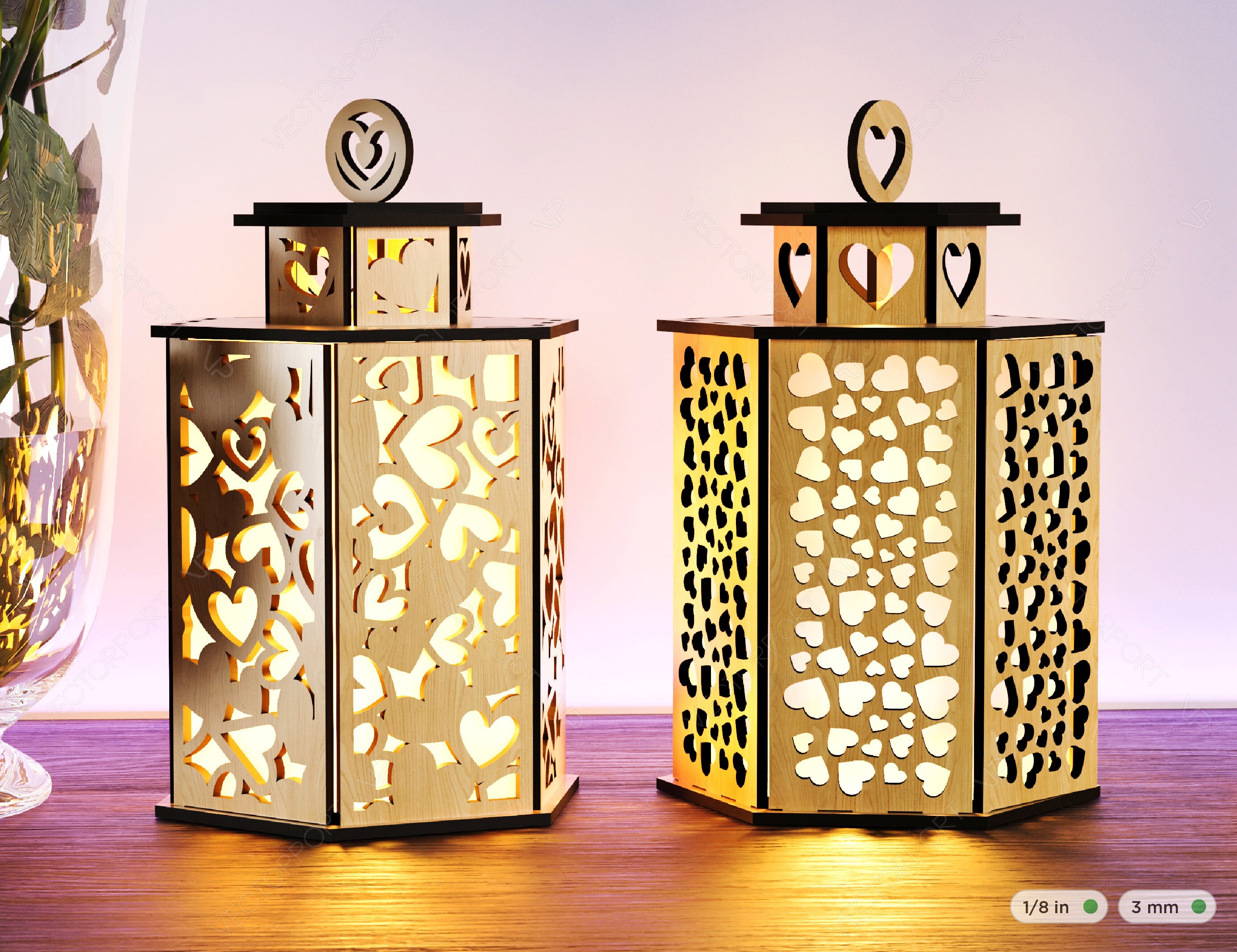 Wooden Decorative Lantern Laser Cut Heart Shape Night Light 3D - Etsy