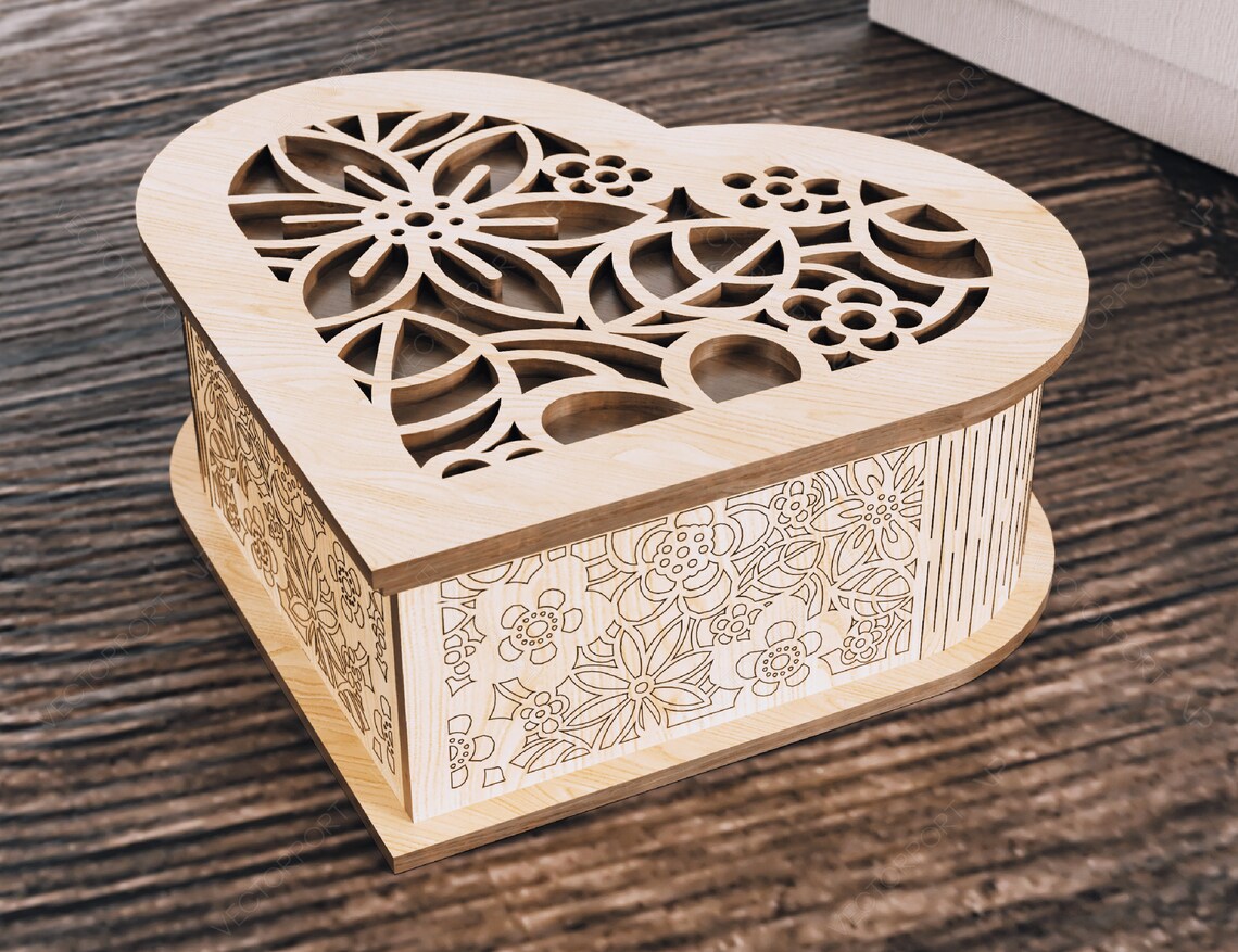Wooden Heart Shaped Jewelry Laser Cut Box Template Wedding - Etsy