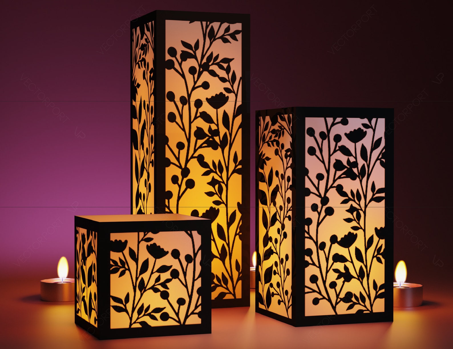 Papercut Floral Lantern Candle Holder SVG Laser Cut Lamp Tea - Etsy