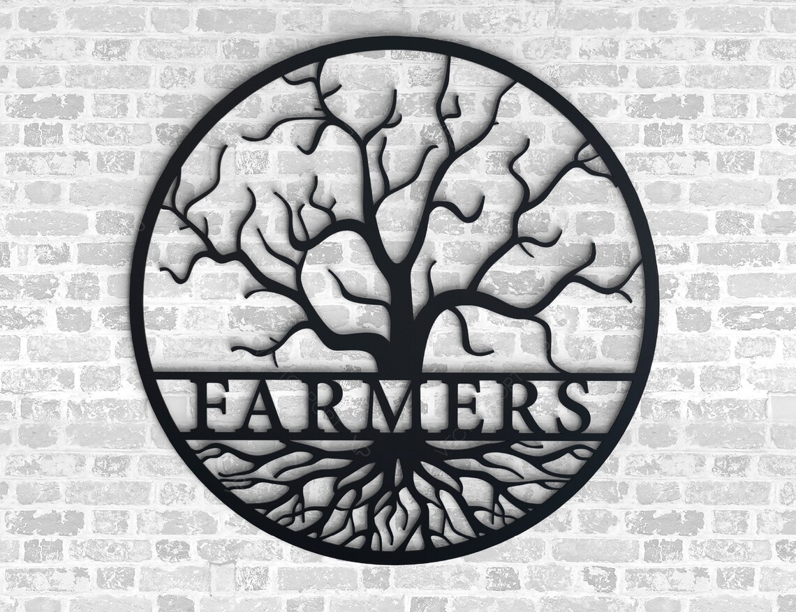 Round Tree With Leaves Split Monogram Name Sign Letters SVG | Etsy