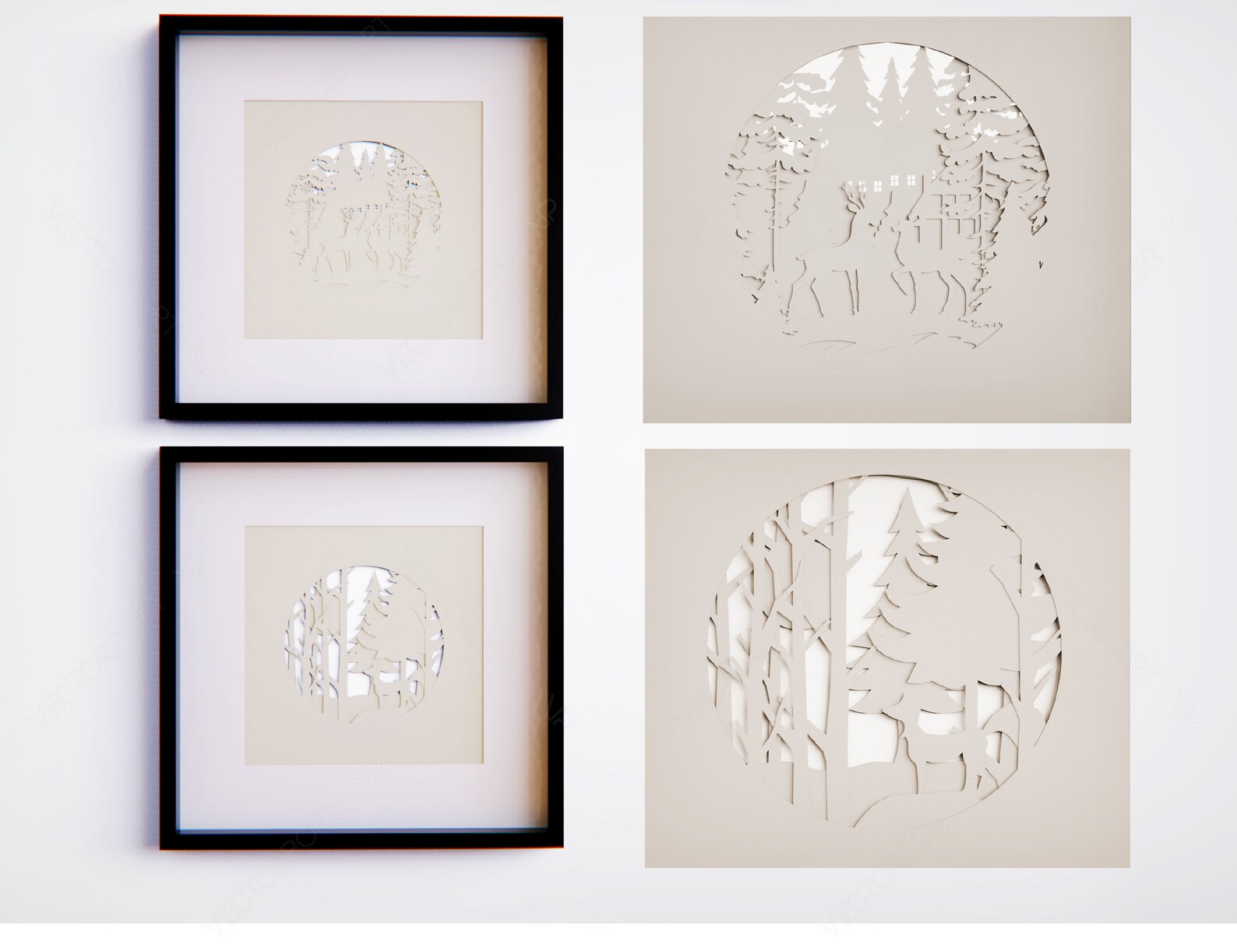 Winter Scene With Deer Landscape Multilayer Shadow Box Frame - Etsy
