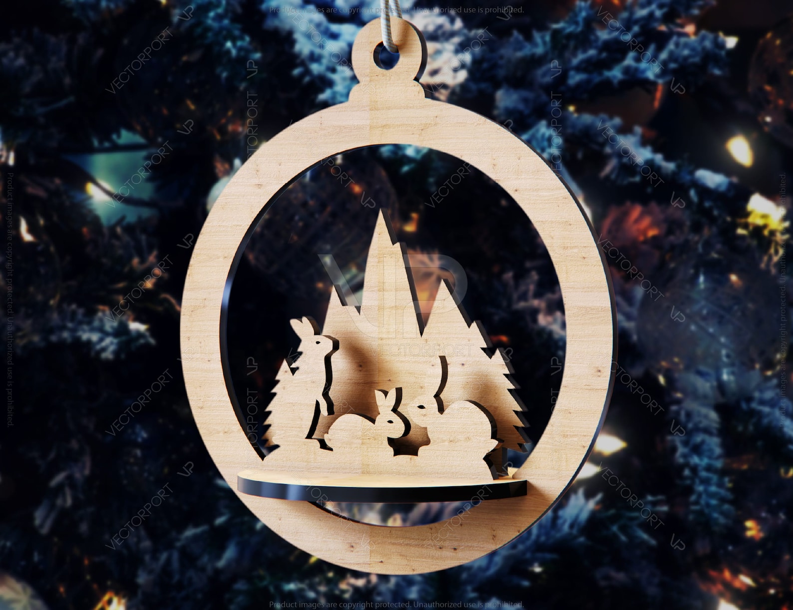 3D Laser Cut Tree Bauble Wood Christmas Ball Ornament Round Design ...