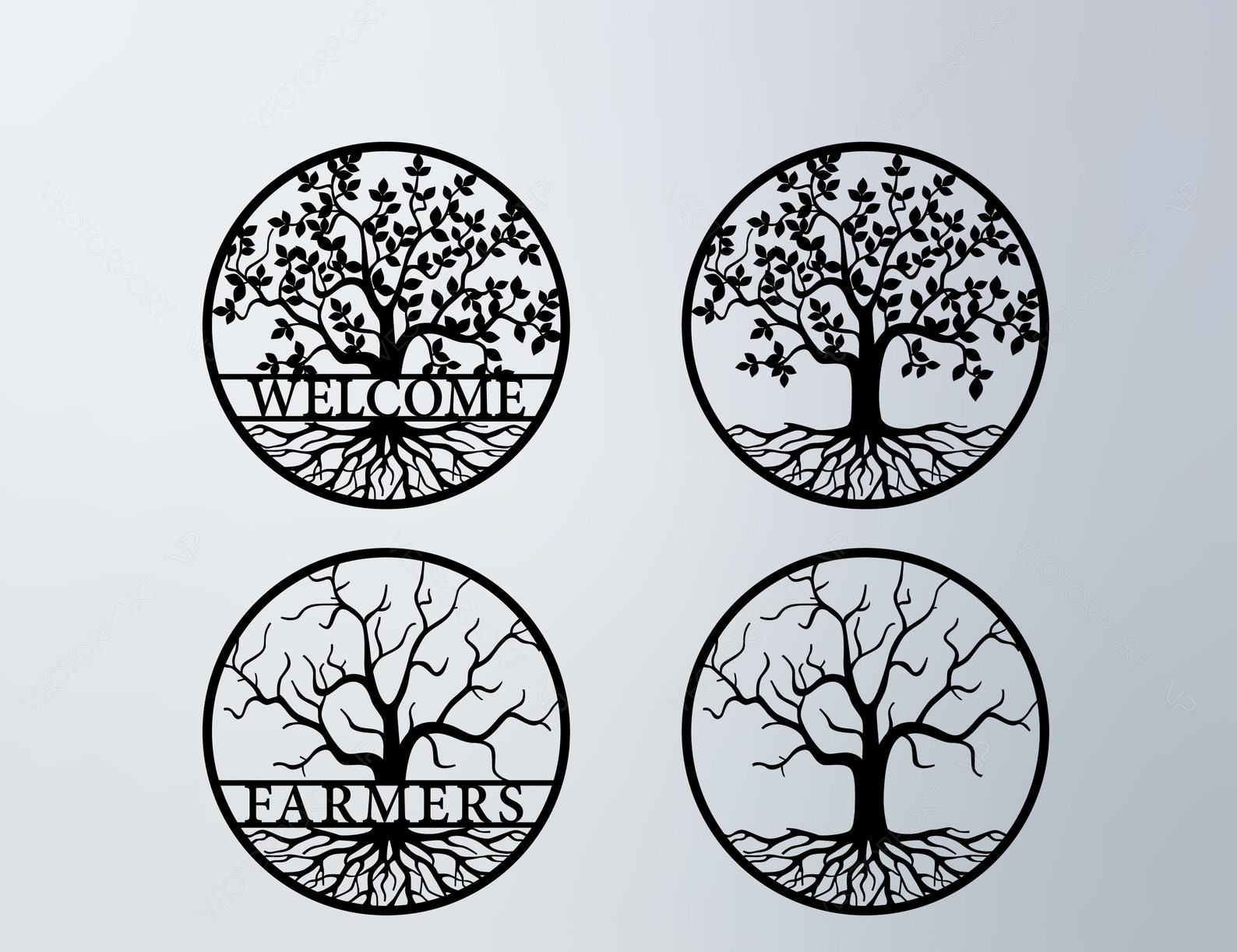 Round Tree With Leaves Split Monogram Name Sign Letters SVG | Etsy