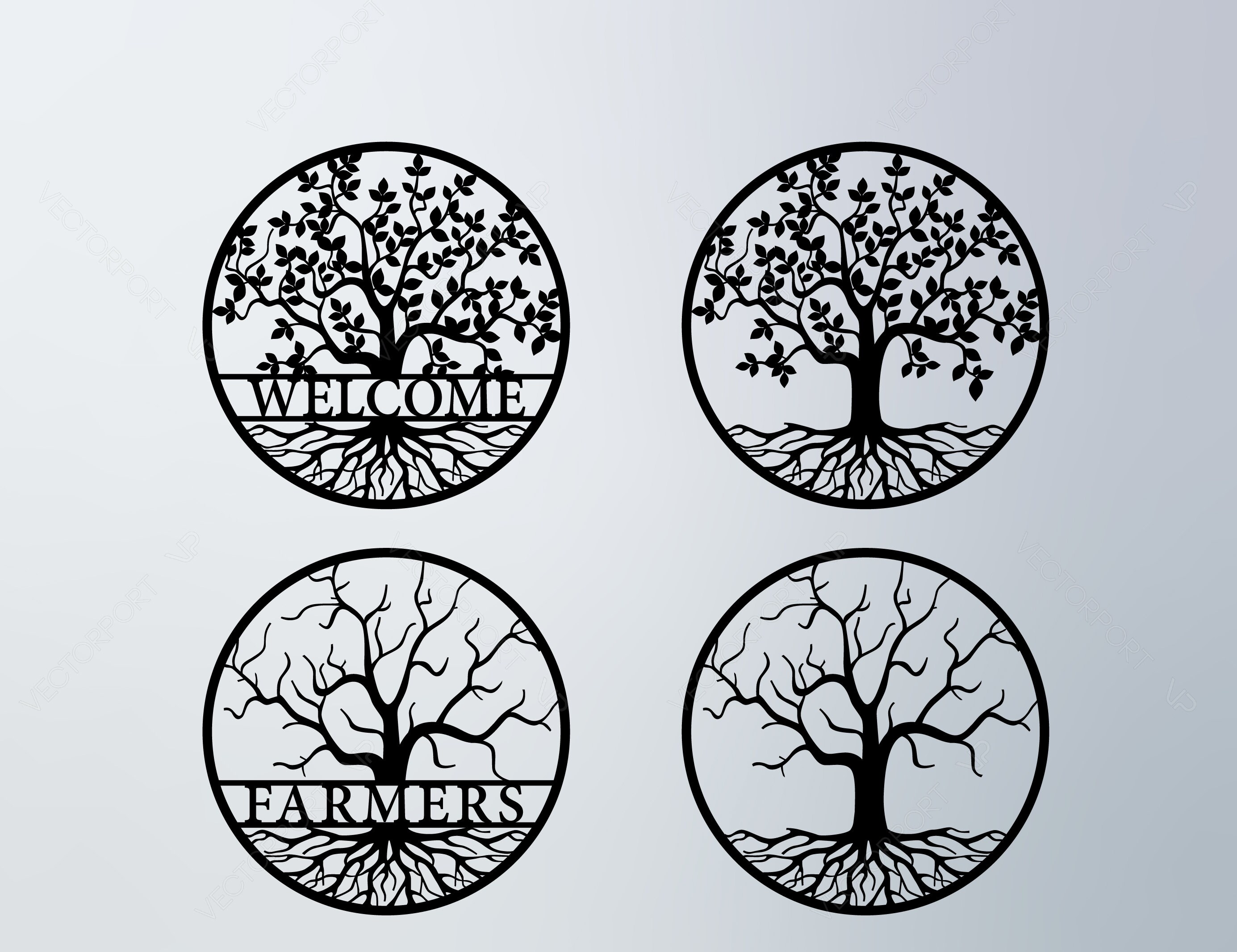 Round Tree With Leaves Split Monogram Name Sign Letters SVG - Etsy