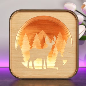 Wooden Night Lamp Deer Forest Scene Multilayer Shadowbox Laser Cut ...