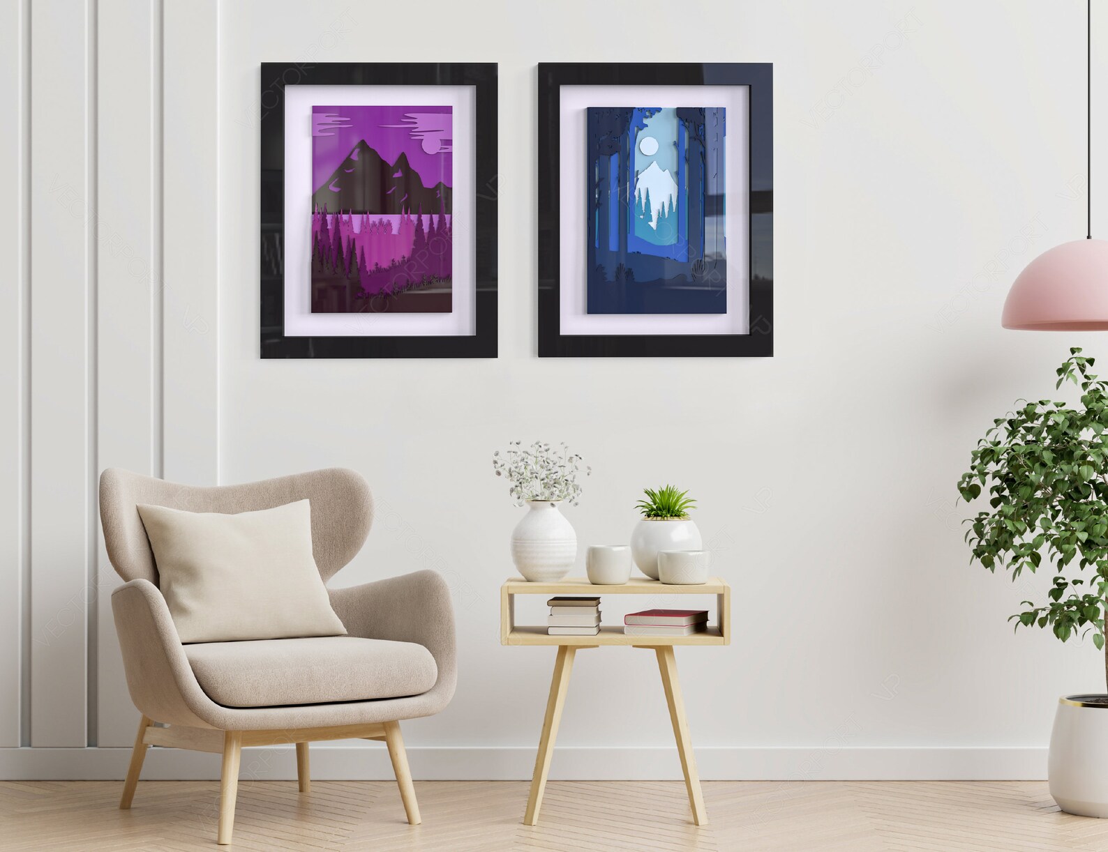 Night Mountains Landscape Scene Multilayer Shadow Box Painting | Etsy