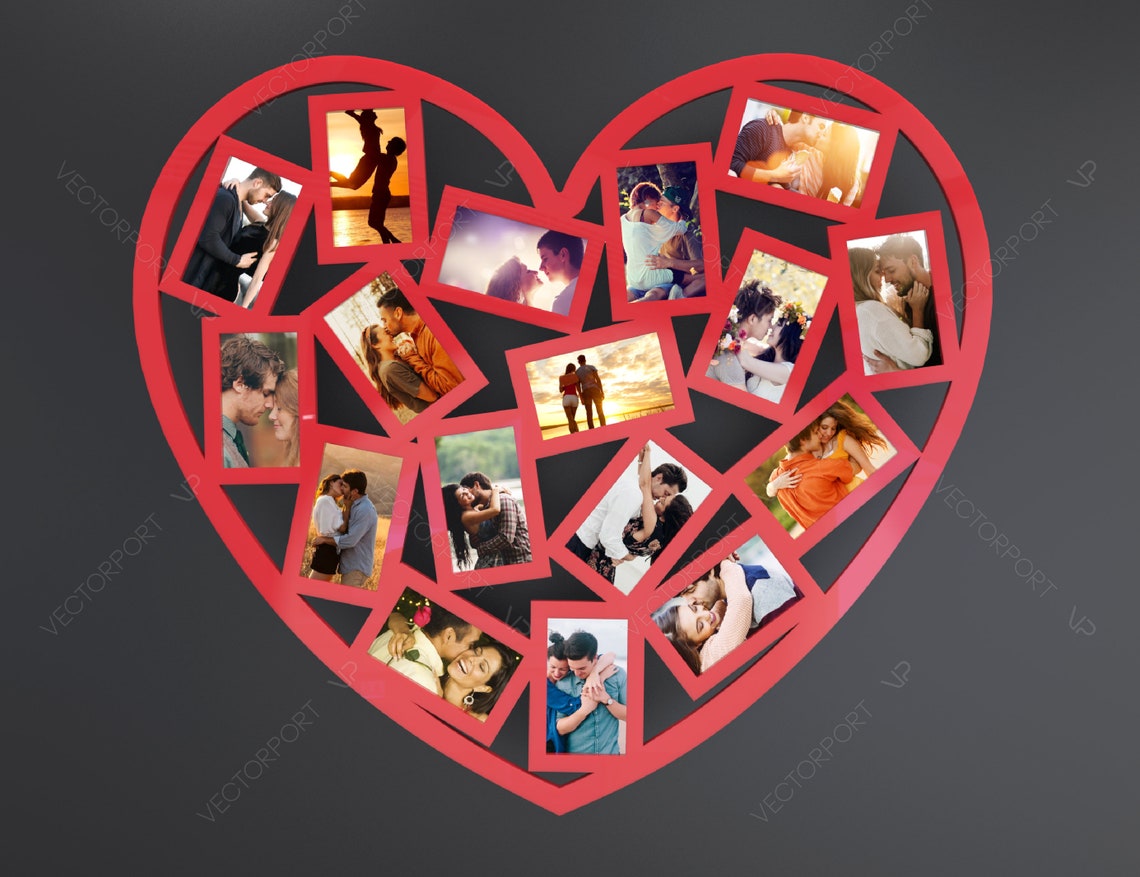 Heart Wooden Photo Frame Collage With I Love You Frame for Her | Etsy