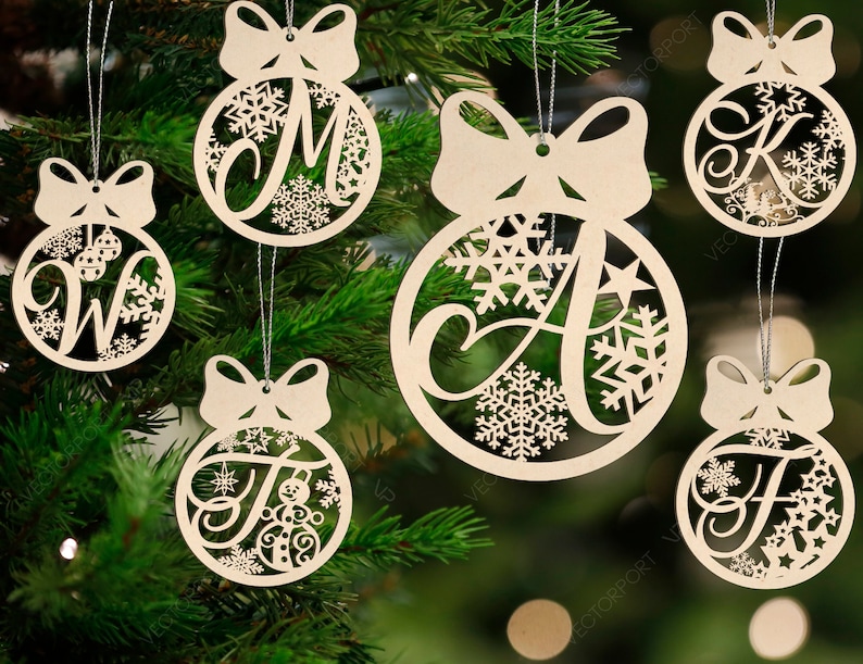 Christmas Balls Tree Decorations Alphabet Letters Hanging | Etsy