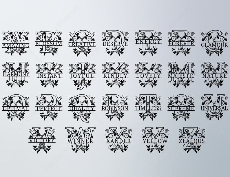 Floral Split Regal Monogram Alphabet Letters Laser Cut Files - Etsy