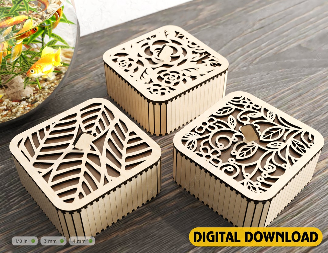 Square Shaped Wooden Gift Box Jewelry Laser Cut Box Template Wedding ...