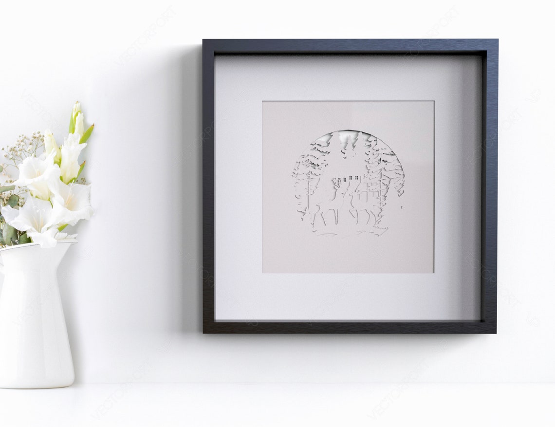 Winter Scene With Deer Landscape Multilayer Shadow Box Frame - Etsy