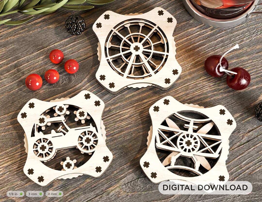 Coaster Mechanical Laser Cut Plane Car Carousel Tea Coffee Cup - Etsy
