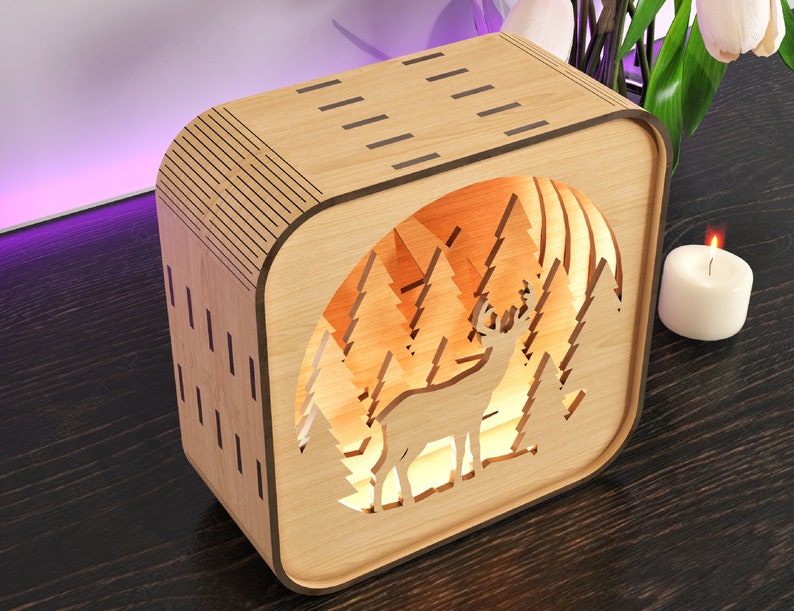 Wooden Night Lamp Deer Forest Scene Multilayer Shadowbox Laser - Etsy