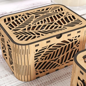 Decorative Wooden Box With Flowers & Leaves Pattern Laser Cut Jeweler ...
