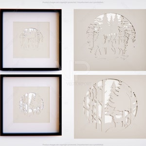 Winter Scene With Deer Landscape Multilayer Shadow Box Frame Wall Decor ...