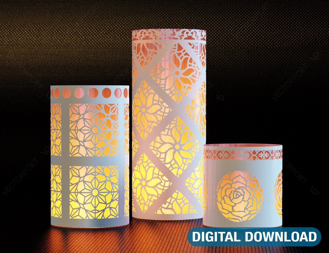 Papercut Lanterns Candle Holder Svg Laser Cut Lamp Tea Light Digital ...