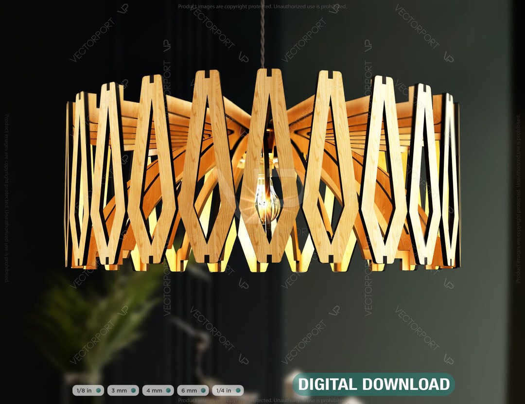 Elegant Modern Round Hanging Wooden Chandelier Lamp Shade Pendant Light ...