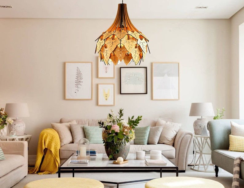 Ivy Leaves Hanging Wooden Chandelier Lamp Shade Pendant Light - Etsy