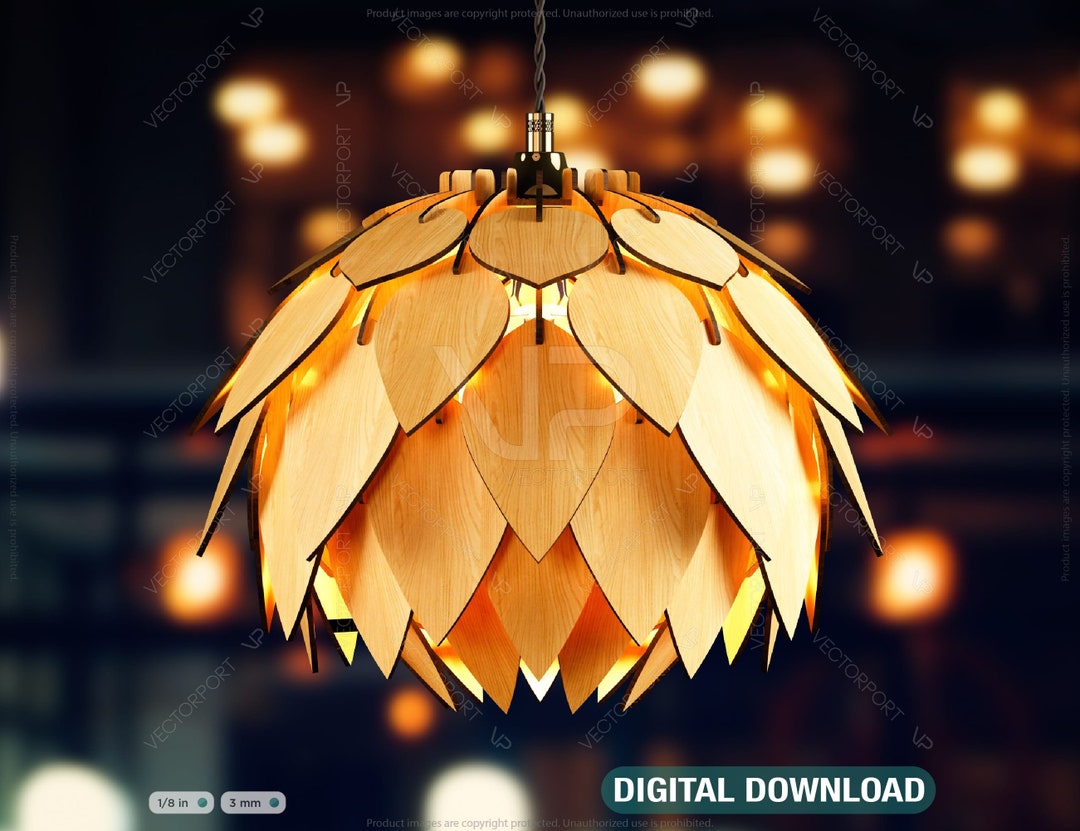 Lotus Shape Hanging Wooden Ceiling Lamp Chandelier Pendant Light ...