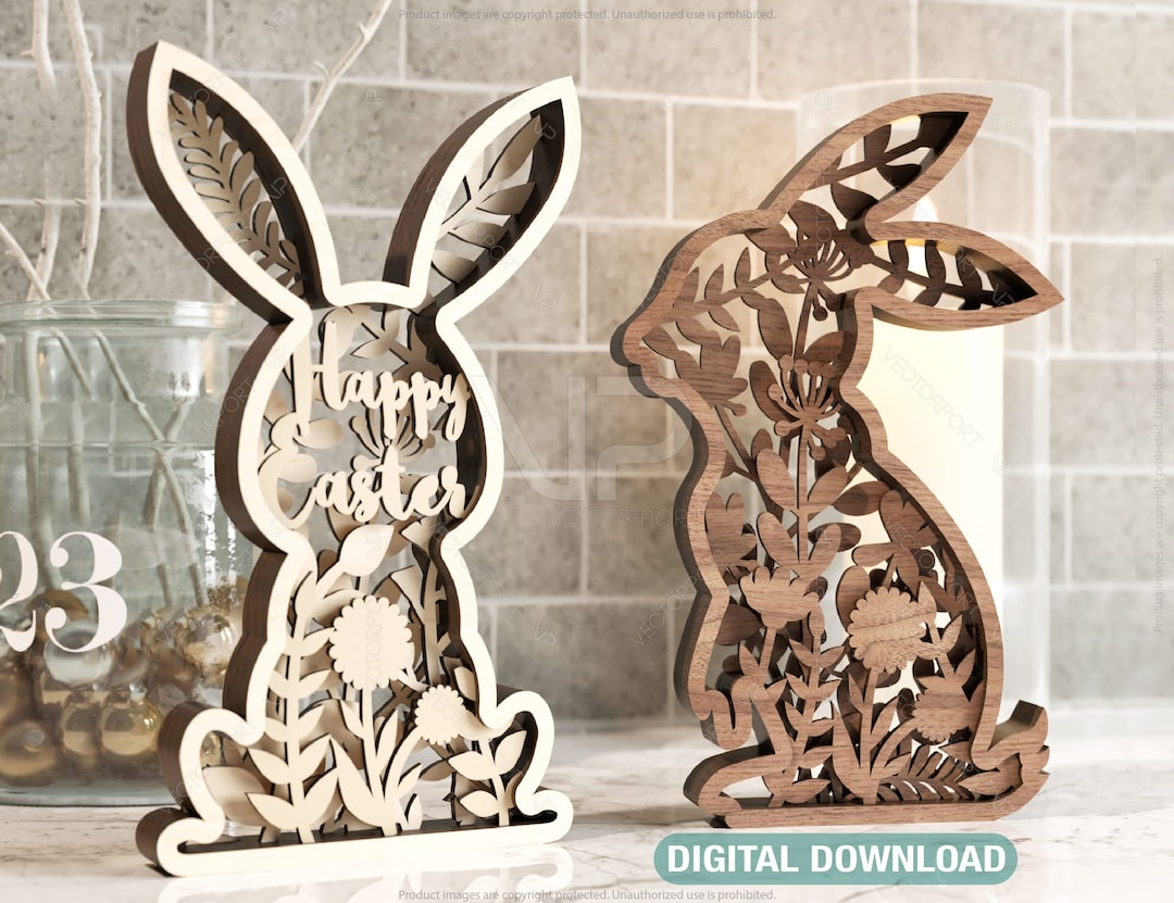 Easter Laser Cut Files Bunny SVG Layered Bundle, Floral Rabbit ...