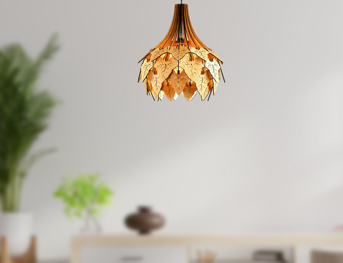 Ivy Leaves Hanging Wooden Chandelier Lamp Shade Pendant Light - Etsy