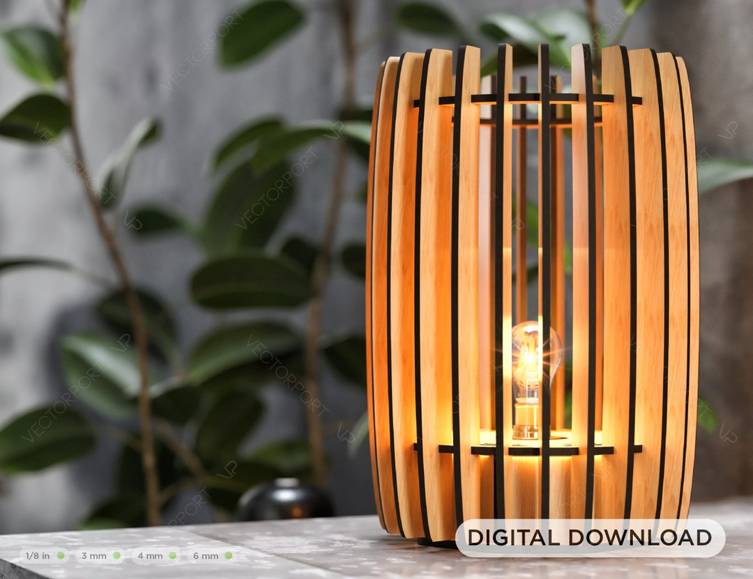 Decorative Modern Cylinder Table Wooden Lamp Laser Cut Desk - Etsy