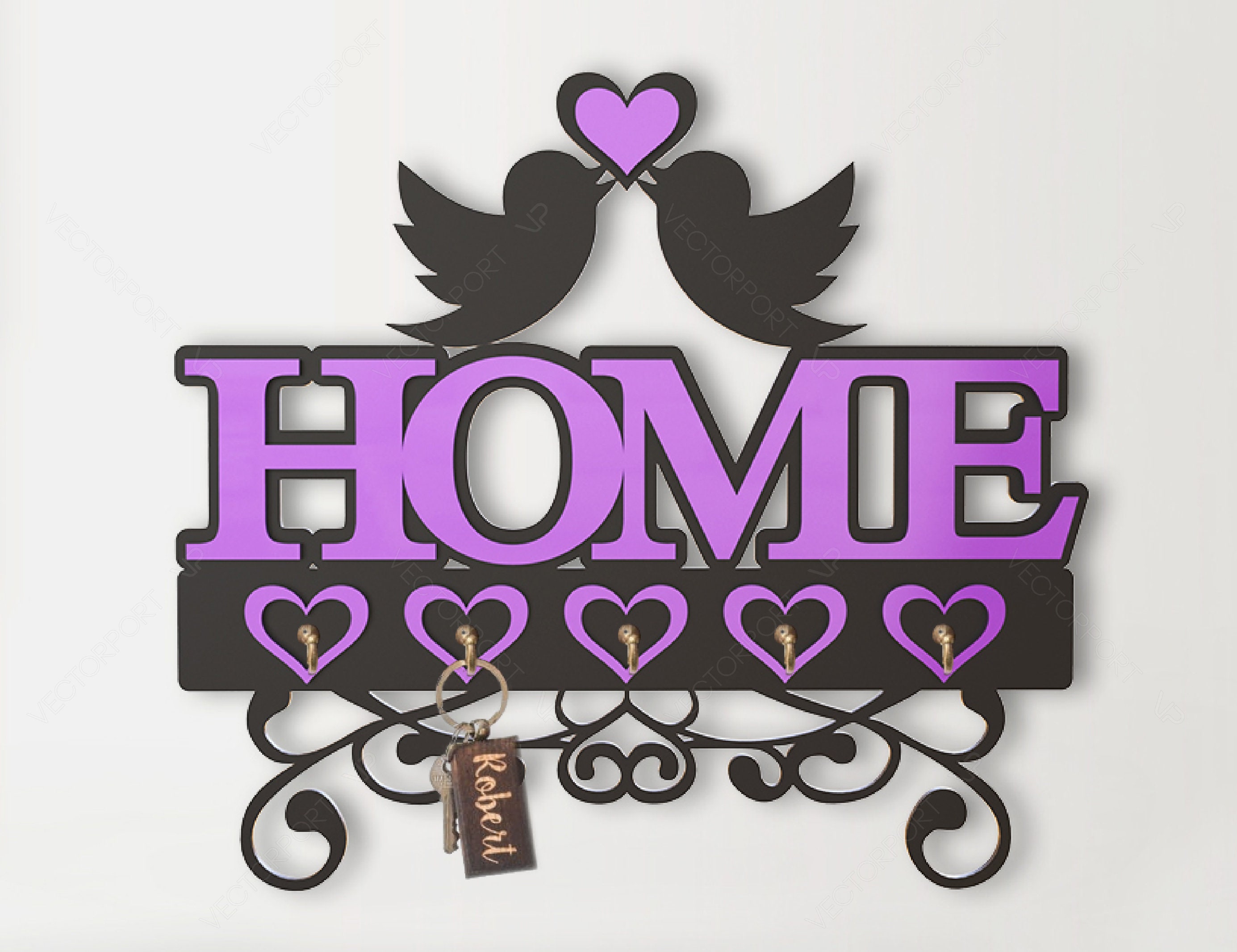 Laser Cut Key Holder Wall Mounted Decorative Hanger Love Birds - Etsy