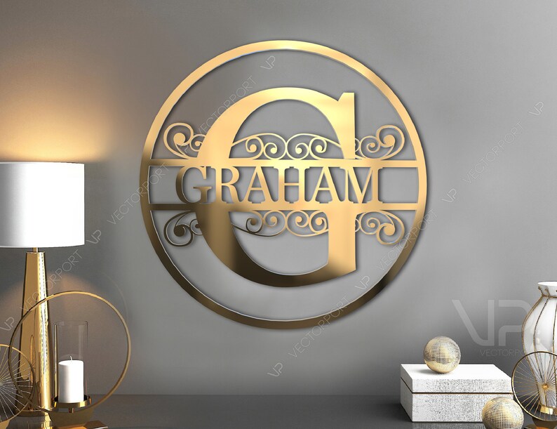 Round With Frame Split Monogram Name Sign Alphabet Letters - Etsy