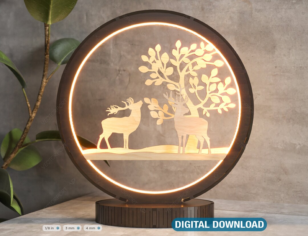 Snowy Scene Deer 3D Led Light Laser Cut Night Lamp Round Modern Bedside ...