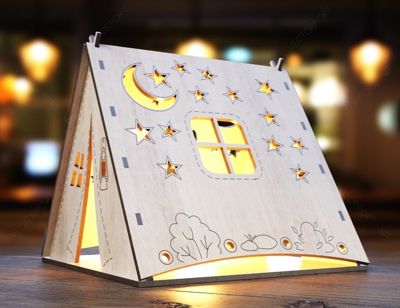 Wooden Tent Shape Night Light Lamp Laser Cutting Camping Tent - Etsy