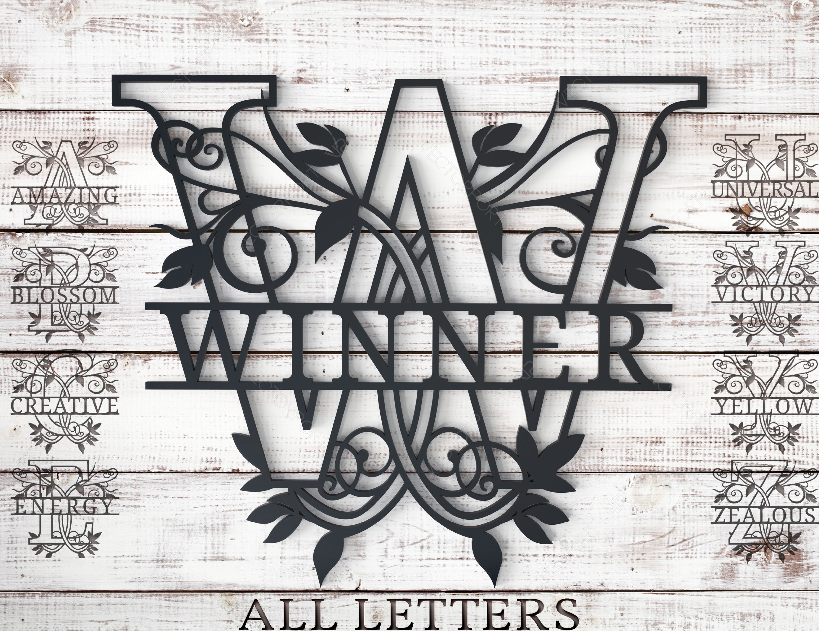 Floral Split Regal Monogram Alphabet Letters Laser Cut Files - Etsy