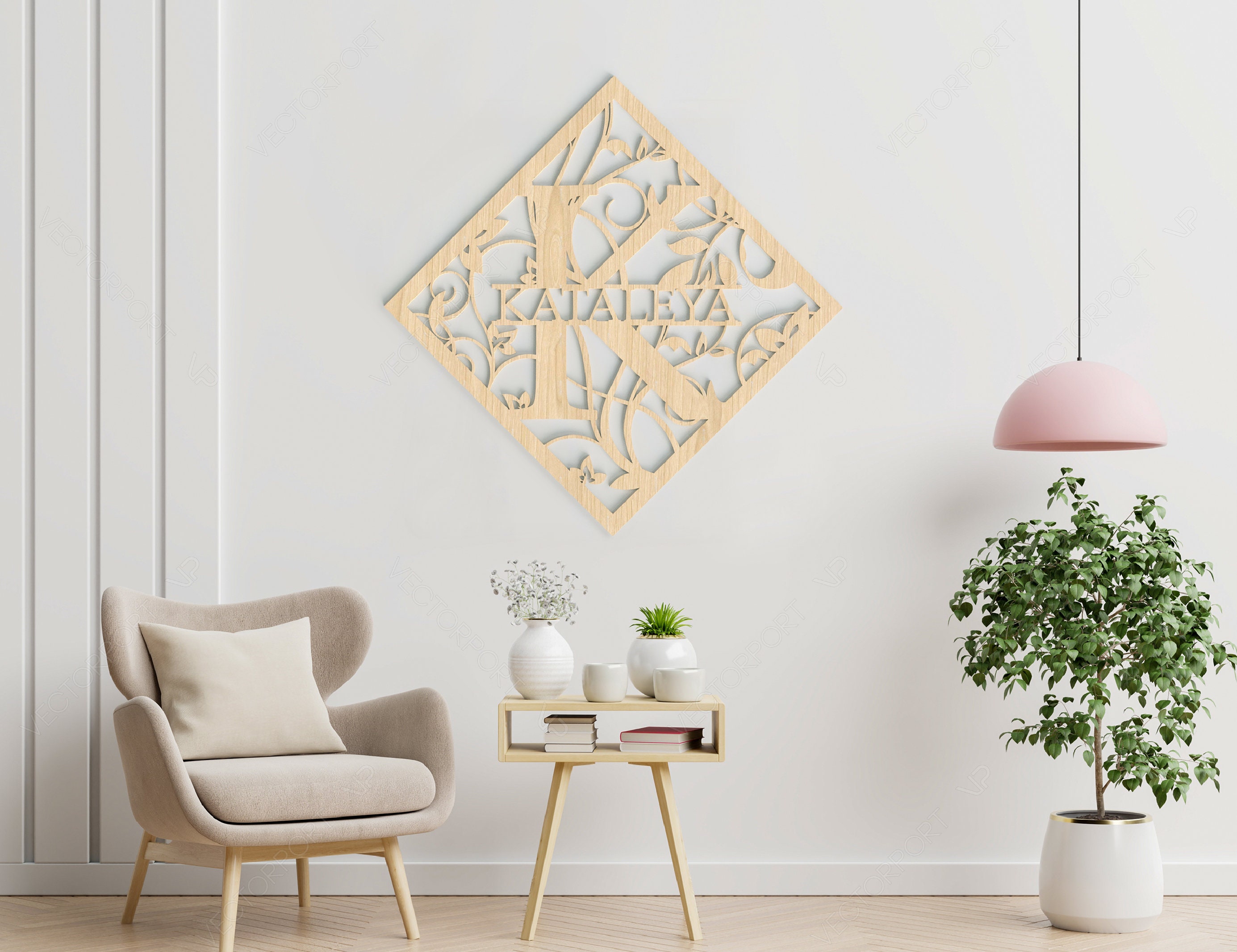 Floral Rhombus Frame Split Monogram Sign Flowers Letters - Etsy