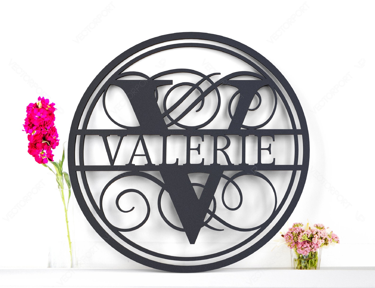 Round With Frame Split Monogram Sign Flowers Letters SVG - Etsy
