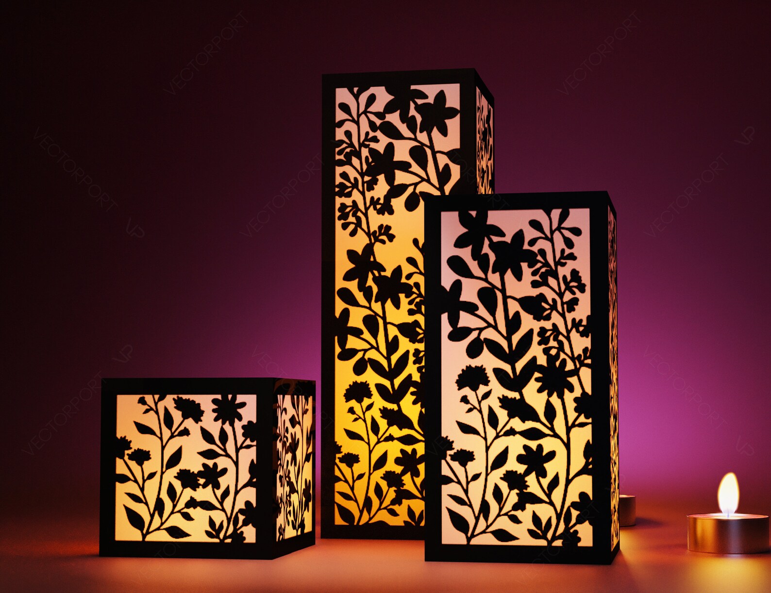 Papercut Floral Lantern Candle Holder SVG Laser Cut Lamp Tea - Etsy