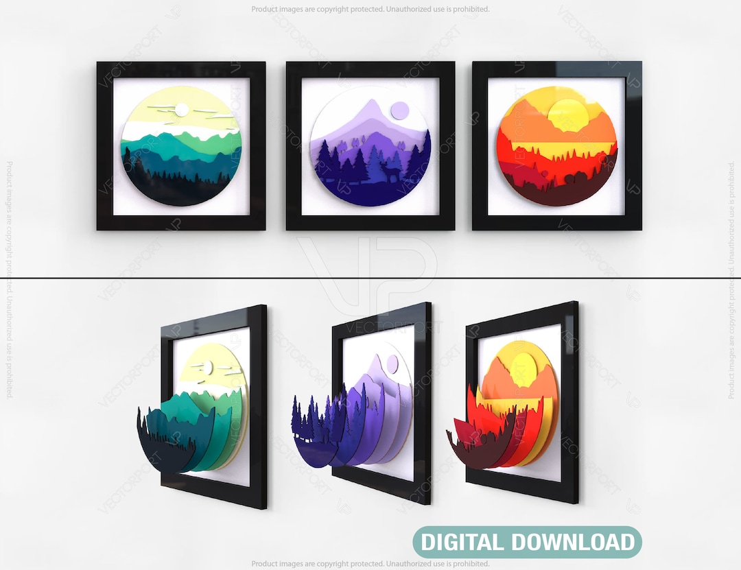 Mountains Landscape Multilayer Shadow Box Painting Frame Wall ...
