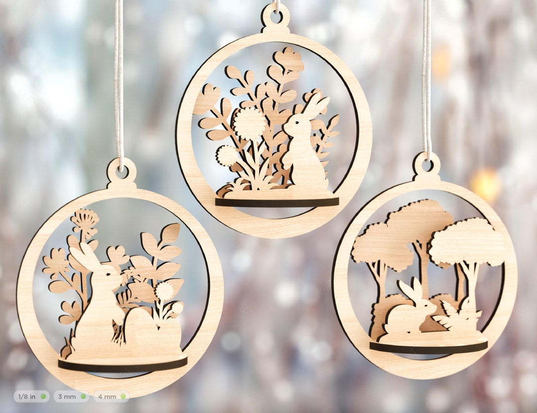 Bauble Wood 3D Laser Cut Easter Ornament Round Design Set - Etsy