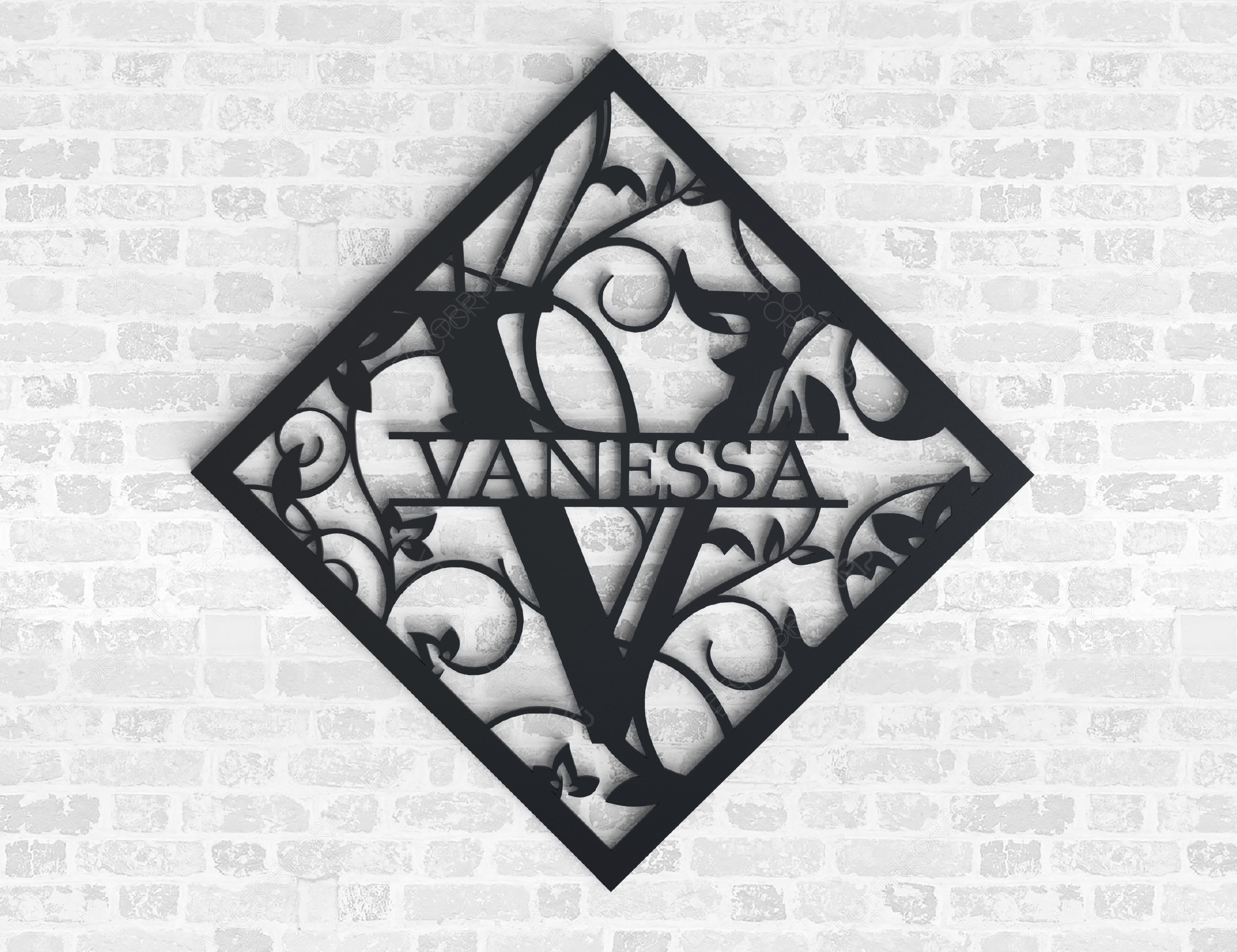 Floral Rhombus Frame Split Monogram Sign Flowers Letters - Etsy