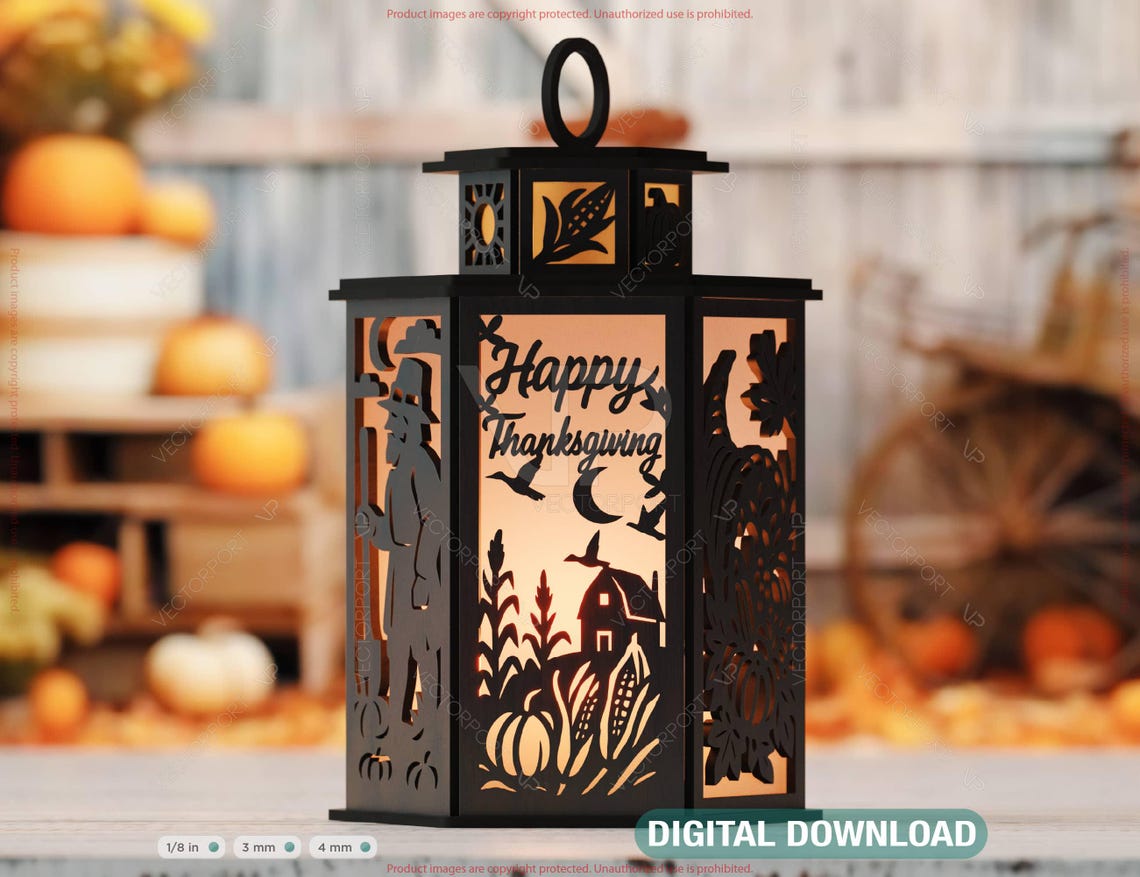 Thanksgiving Lantern Tealight Holder SVG – Autumn Leaves, Pumpkins ...