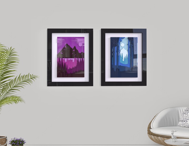 Night Mountains Landscape Scene Multilayer Shadow Box Painting | Etsy