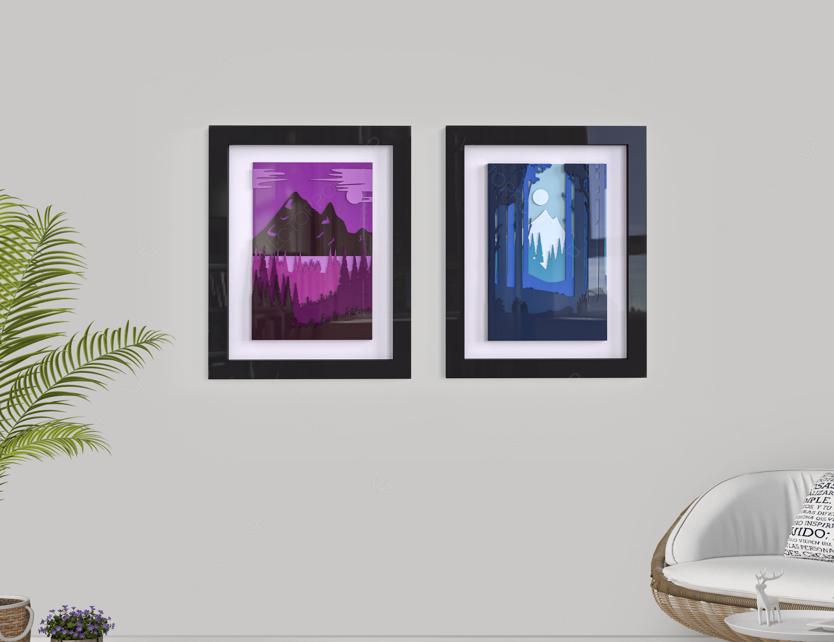 Night Mountains Landscape Scene Multilayer Shadow Box Painting | Etsy