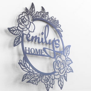 Personalized Flower Frame Monogram Decorative Name Sign Metal Wall Art ...