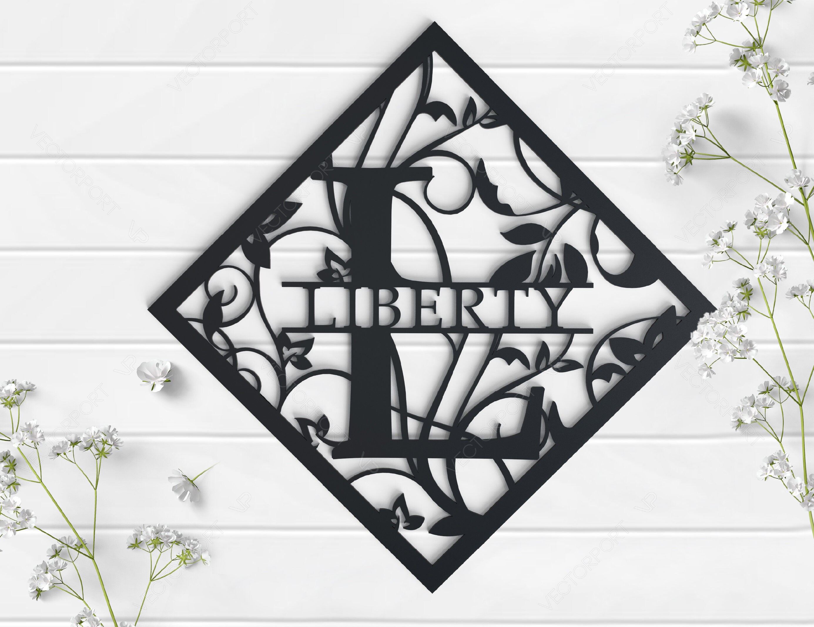 Floral Rhombus Frame Split Monogram Sign Flowers Letters - Etsy