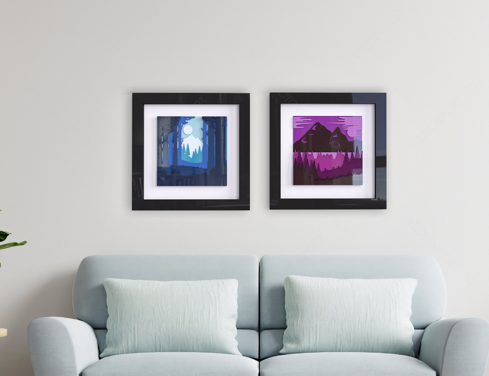 Night Mountains Landscape Scene Multilayer Shadow Box Painting | Etsy