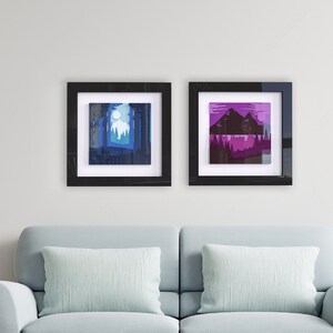 Night Mountains Landscape Scene Multilayer Shadow Box Painting Frame ...