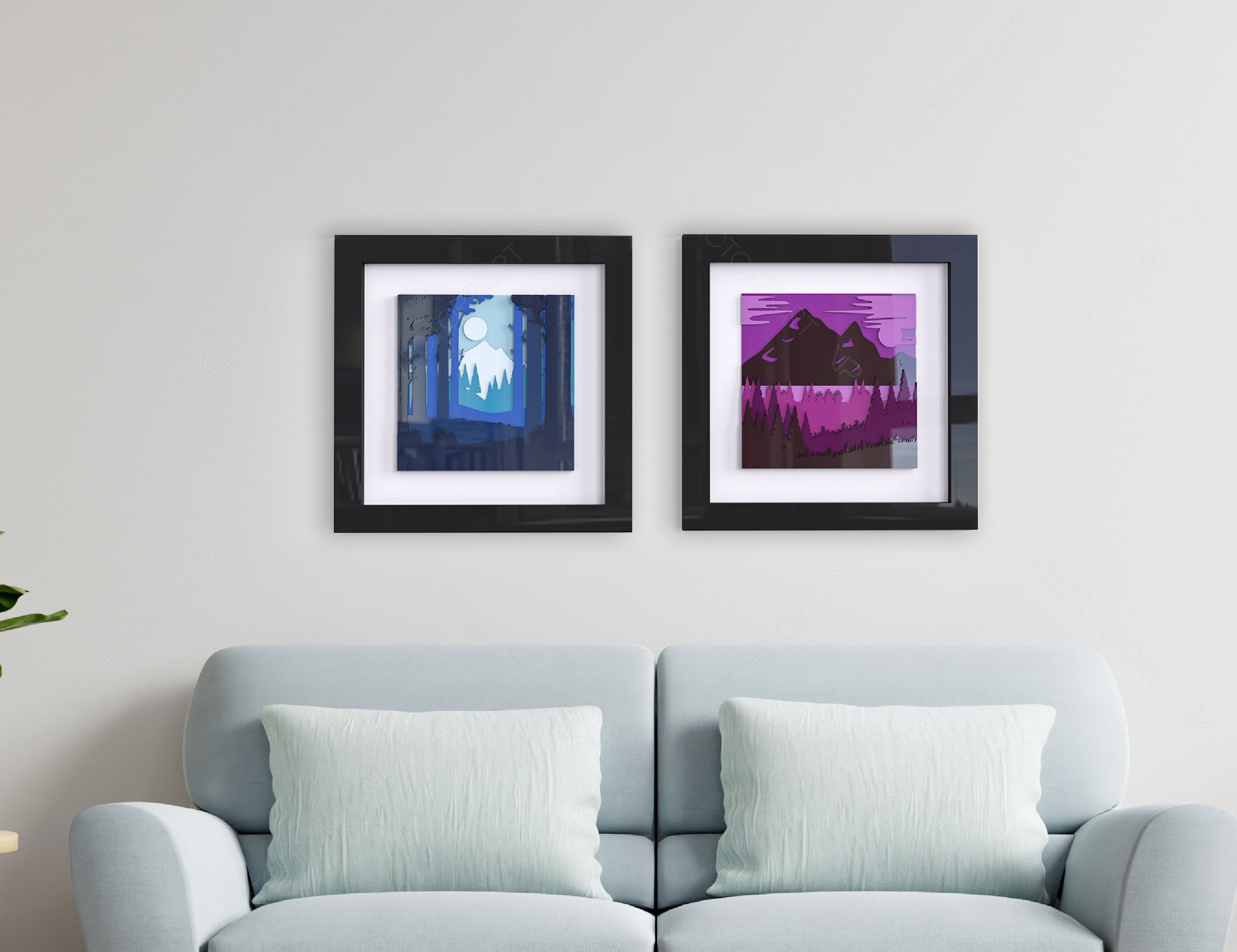 Night Mountains Landscape Scene Multilayer Shadow Box Painting | Etsy