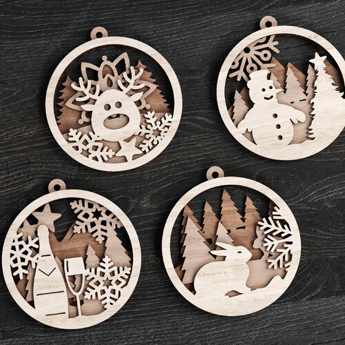 Tree Bauble Wood 3D Laser Cut Christmas Ball Ornament Round - Etsy