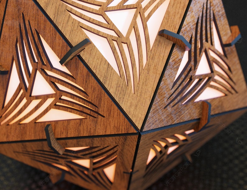 Icosahedron 4 Different Lasercut Wood Triangle Shadow Lamp Tea - Etsy