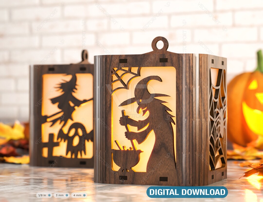 Spooky Scene Halloween Candle Holder Pumpkin Tealight Witch Spider ...